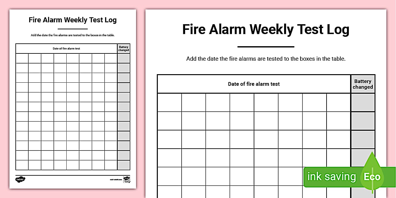 Fire Alarm Weekly Test Log (teacher made) - Twinkl