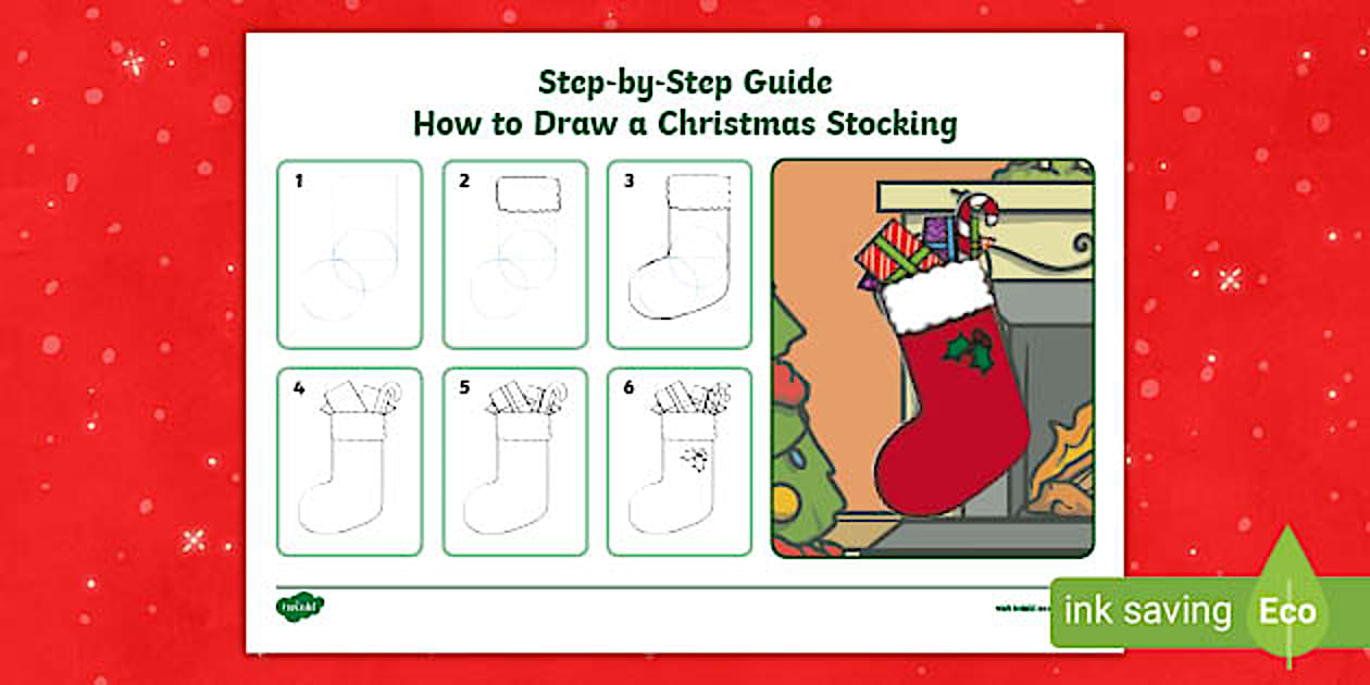 How to Draw a Christmas Stocking Step-by-Step Drawing Instruction Activity