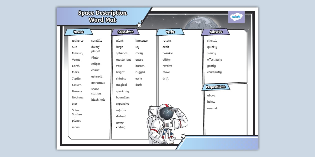 KS2 Space Description Word Mat (teacher made) - Twinkl
