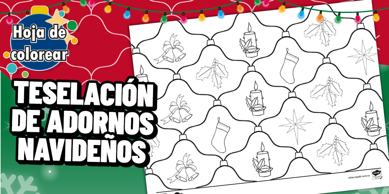 Hoja de colorear: Teselación de adornos navideños