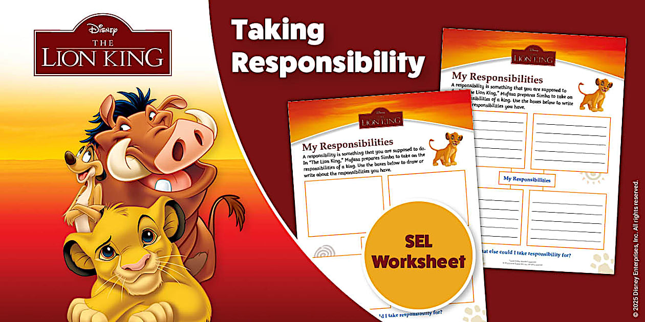 The Lion King: My Responsibilities SEL Worksheet - Twinkl