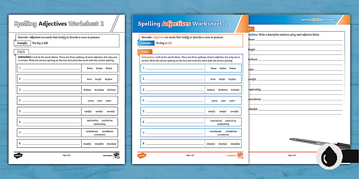 Grade 6 Spelling Adjectives Worksheet 1