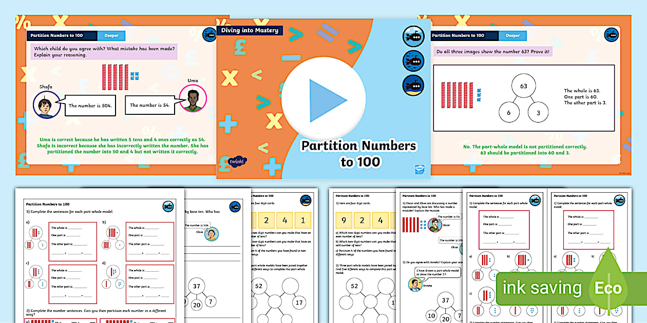 👉 Year 3 DiM: Step 2 Partition Numbers to 100 - Twinkl