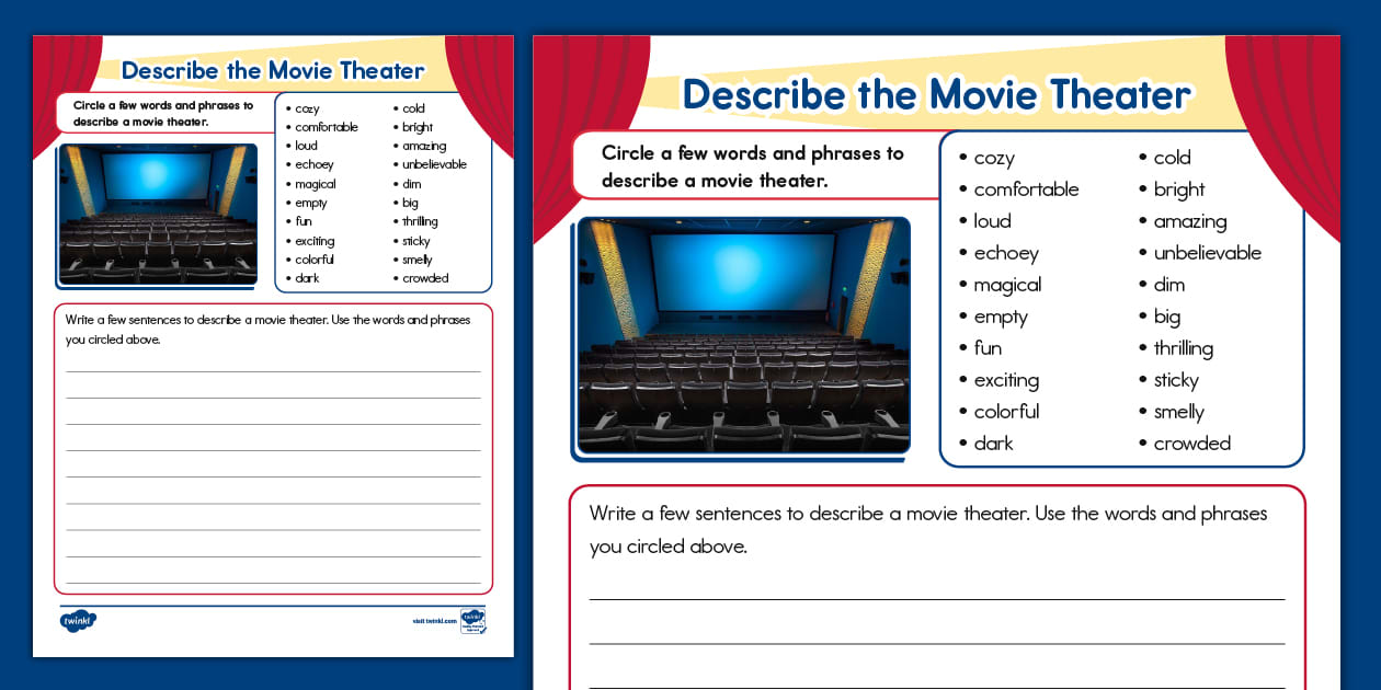 Describe a Movie Theater Worksheet (teacher made) - Twinkl
