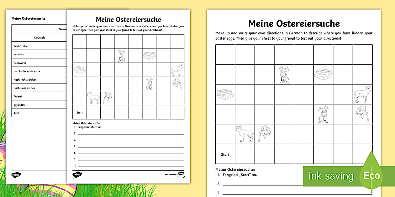 Easter Egg Hunt: Write Your Own Directions Activity Sheet German