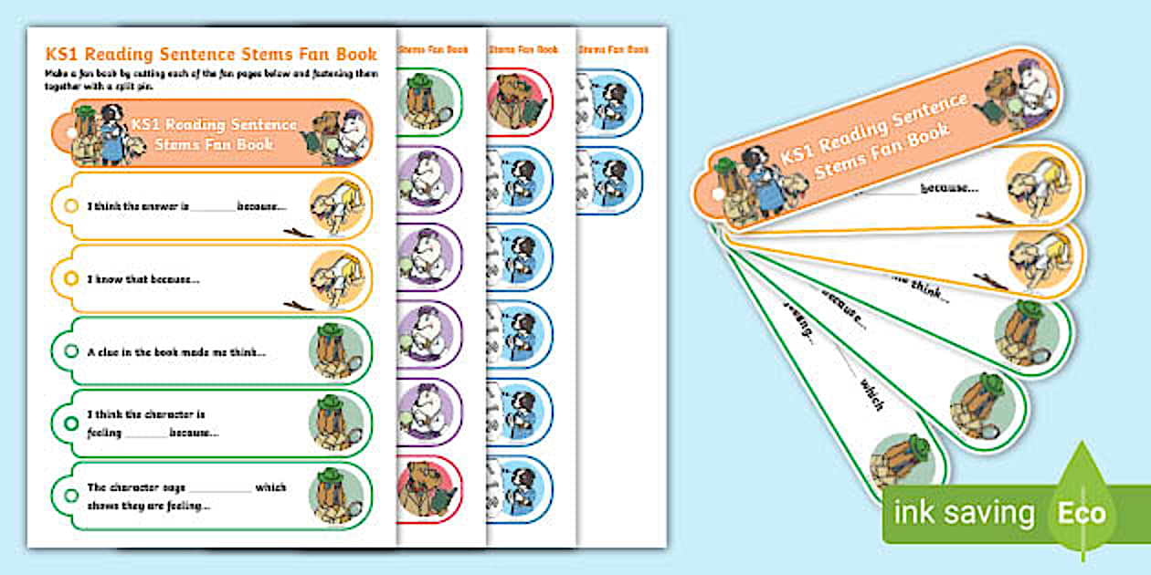 Editable KS1 Reading Sentence Stems Fan Book - Twinkl