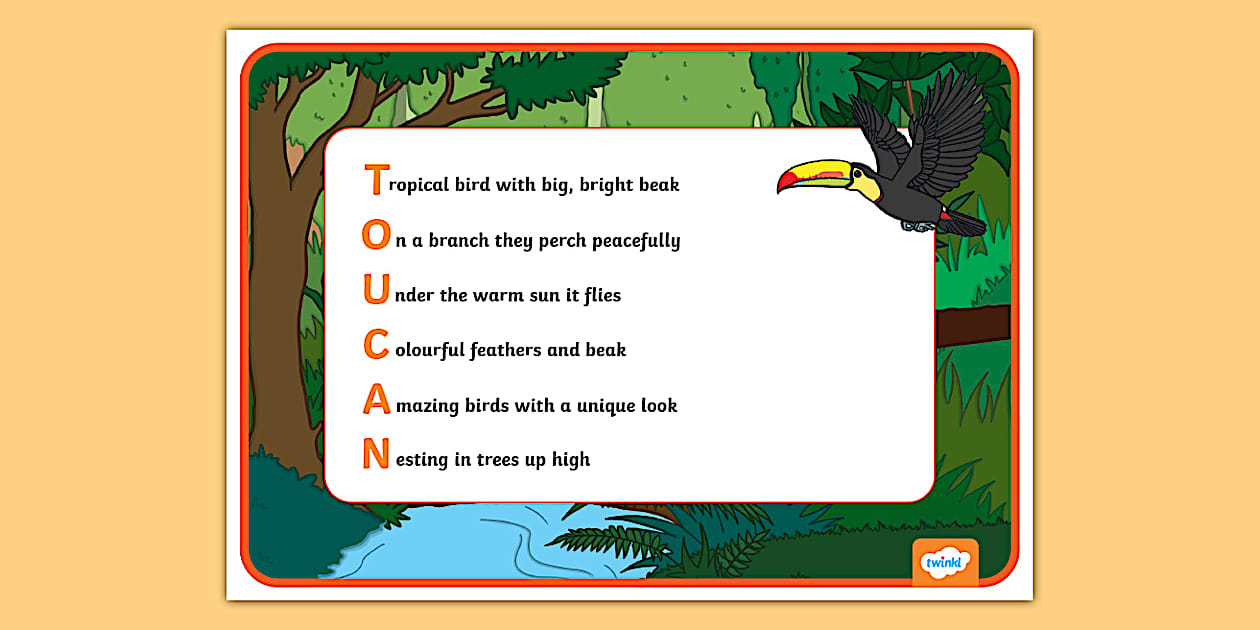 Toucan Acrostic Poem Example and Template (teacher made)
