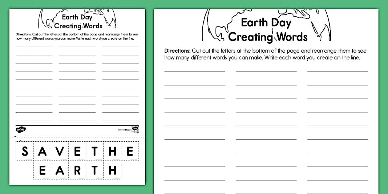 Earth Day Creating Words Worksheet (teacher made) - Twinkl