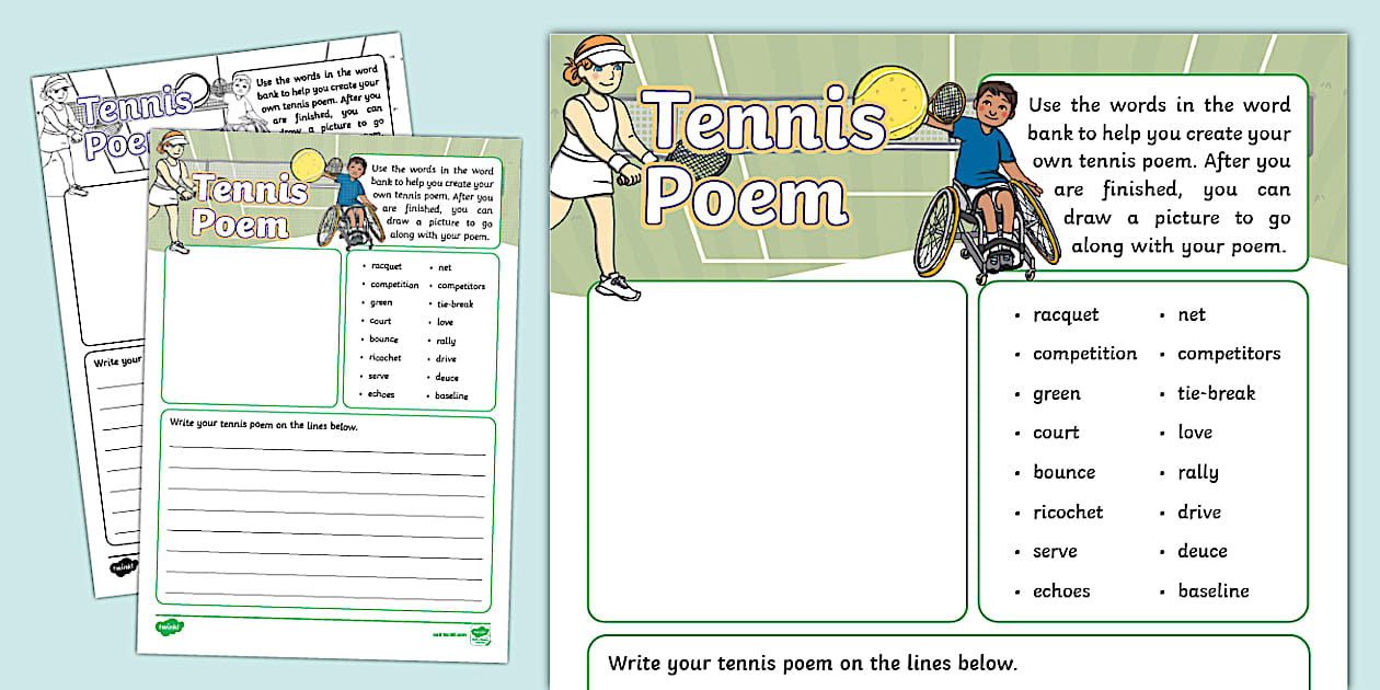 Tennis Poem Writing Template (Teacher-Made) - Twinkl