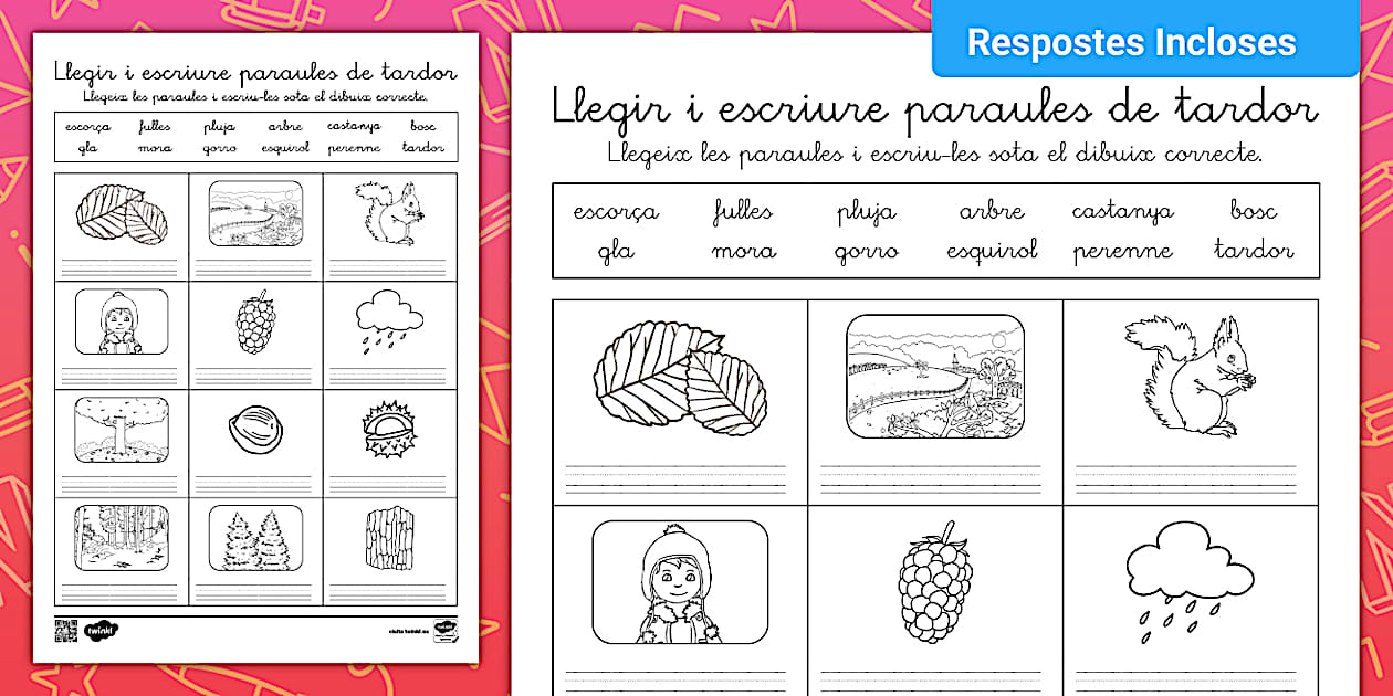 Fitxa d'activitat: Llegir i escriure paraules de tardor - Català