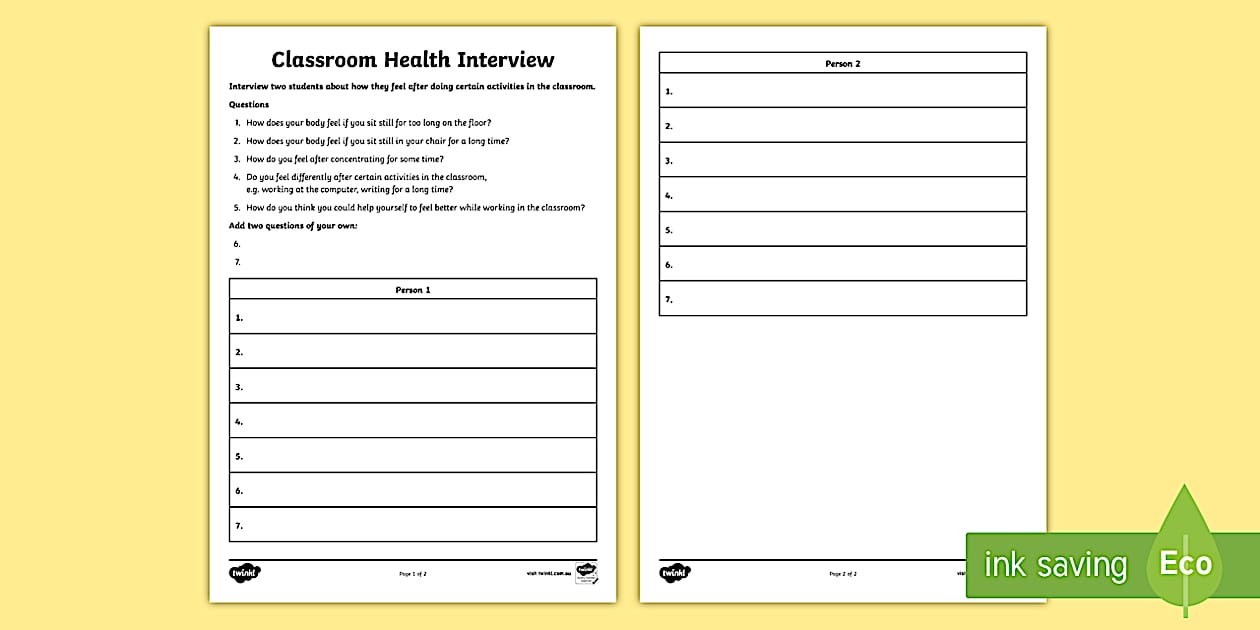 Classroom Health Interview Activity - Twinkl