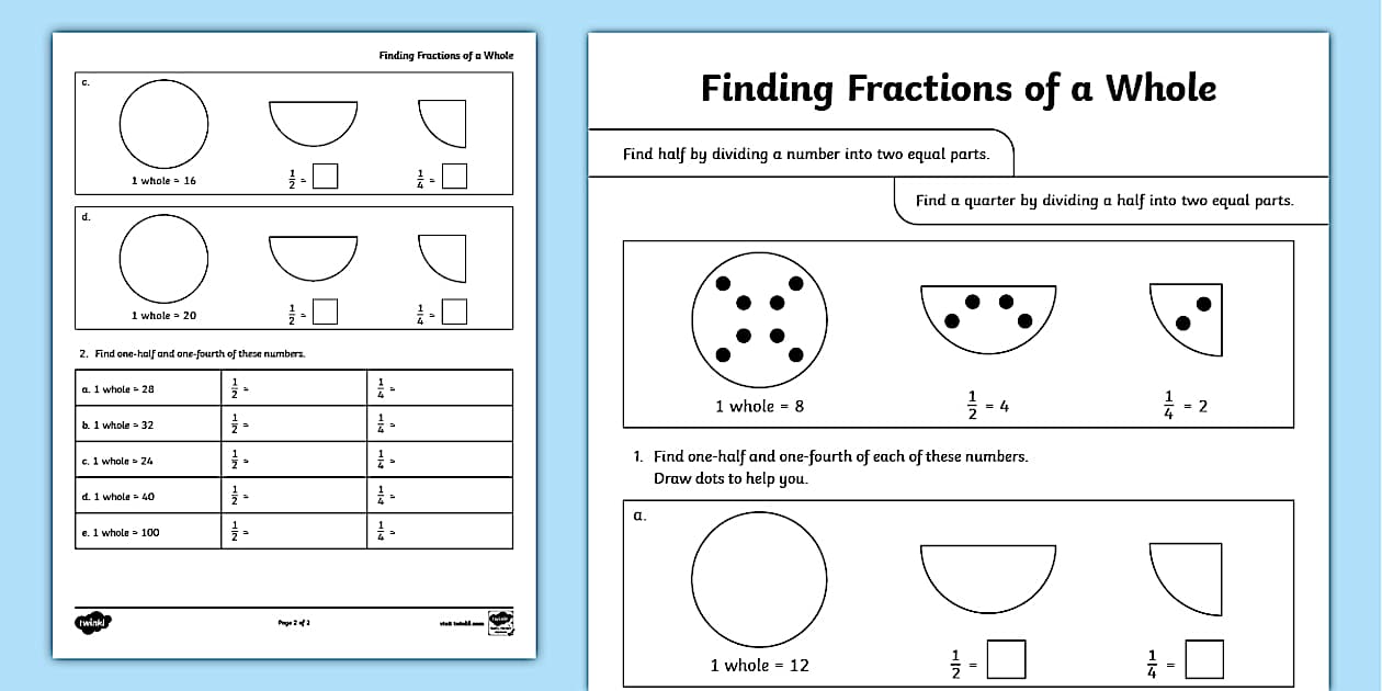 Finding Fractions of a Whole Worksheet (teacher made)