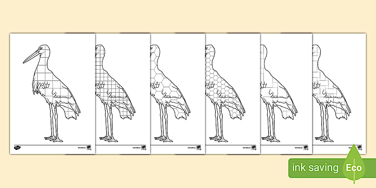 Stork Mosaic Colouring Page (Teacher-Made) - Twinkl
