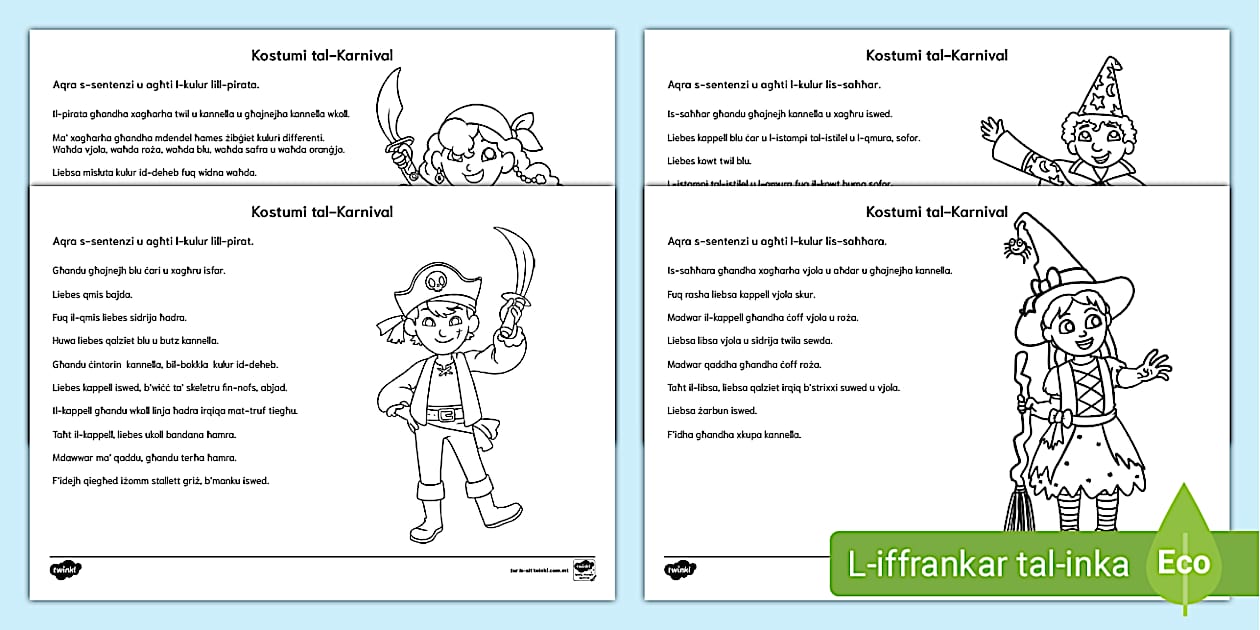 Kostumi tal-Karnival: Aqra u agħti l-kulur - Twinkl