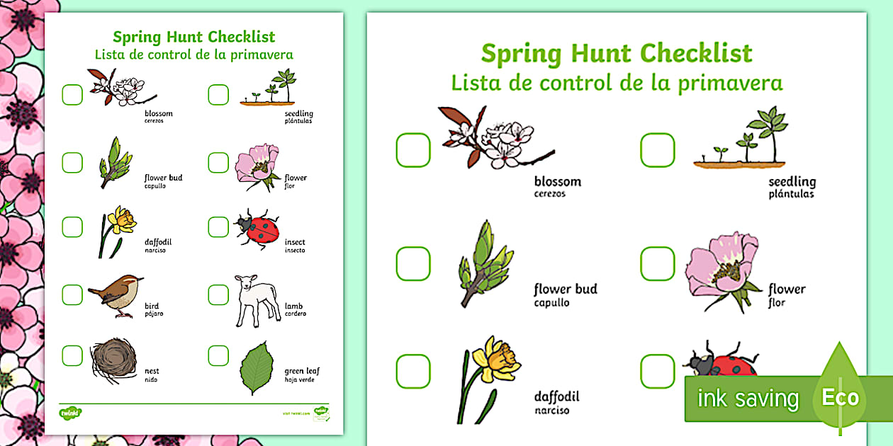 Editable Spring Hunt Checklist English/Spanish - Twinkl