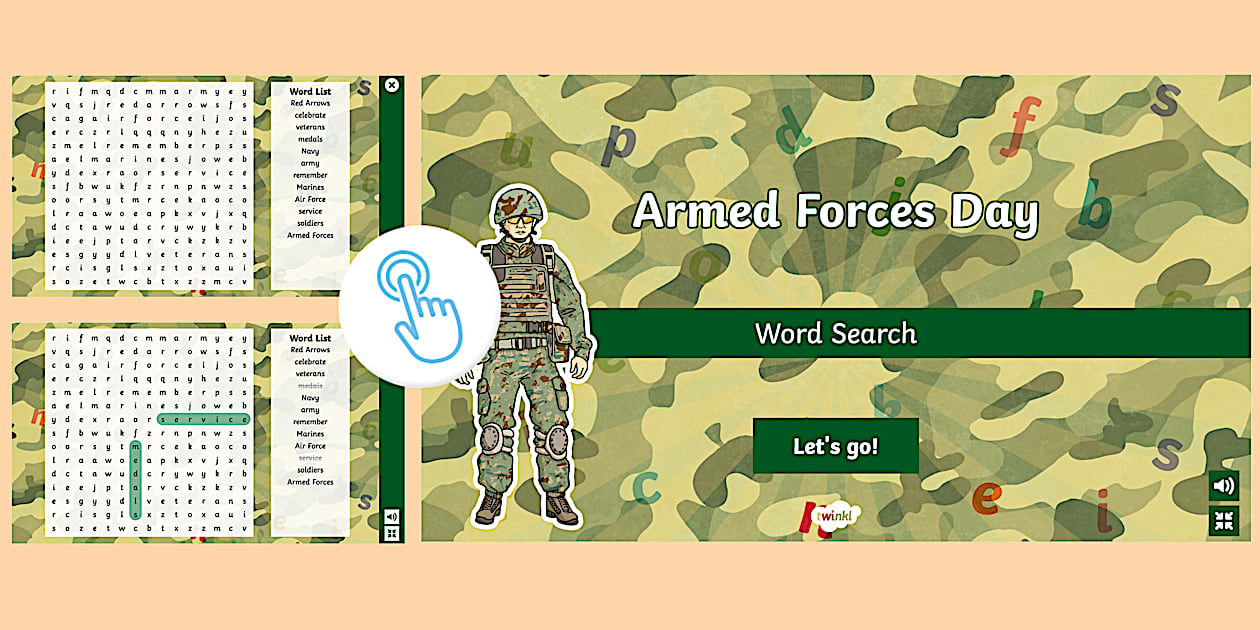 Armed Forces Day Interactive Word Search (teacher made)