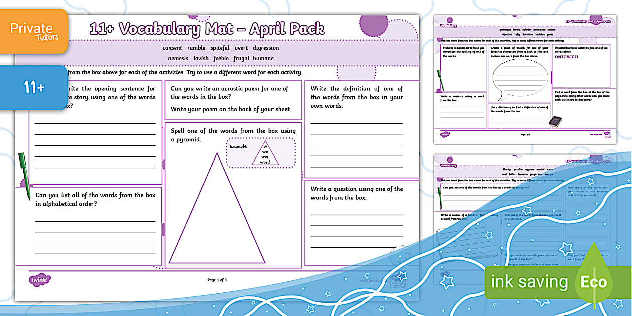 11+ Vocabulary Mats: April Pack (teacher made) - Twinkl