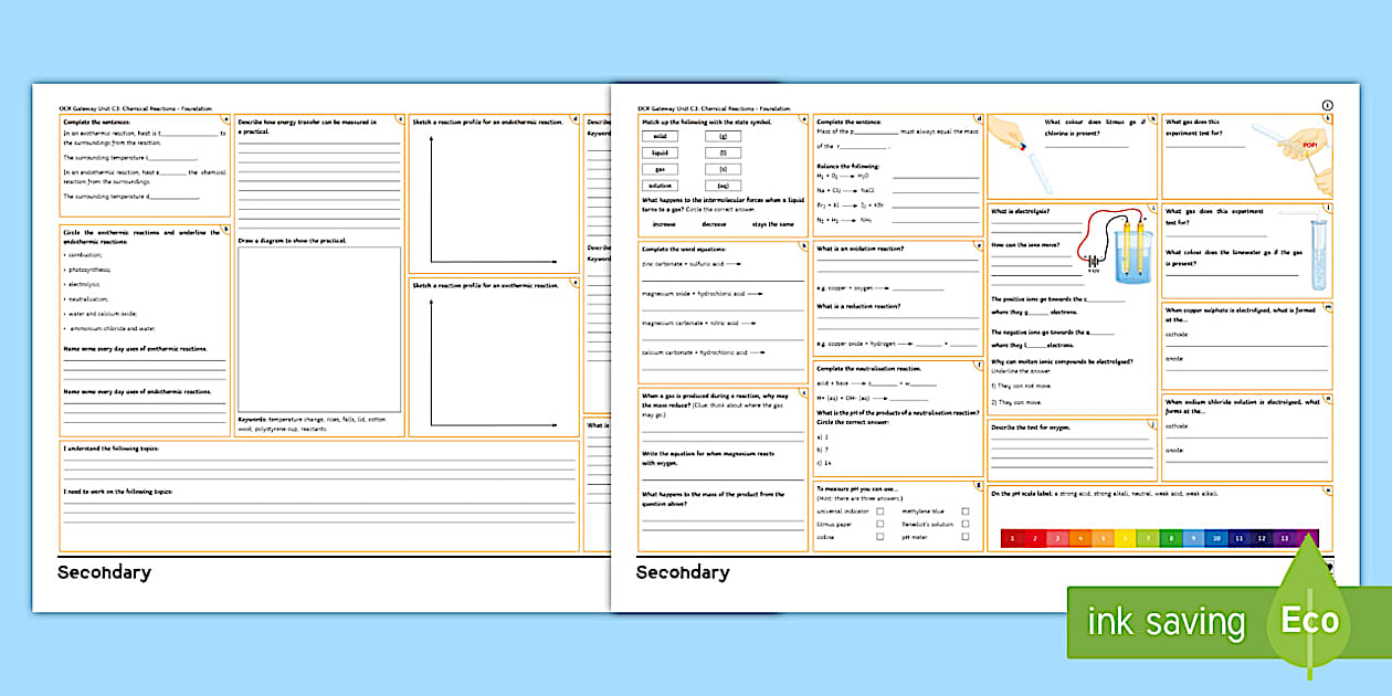 OCR GCSE Chemistry Unit C3: Chemical Reactions Foundation Revision Activity