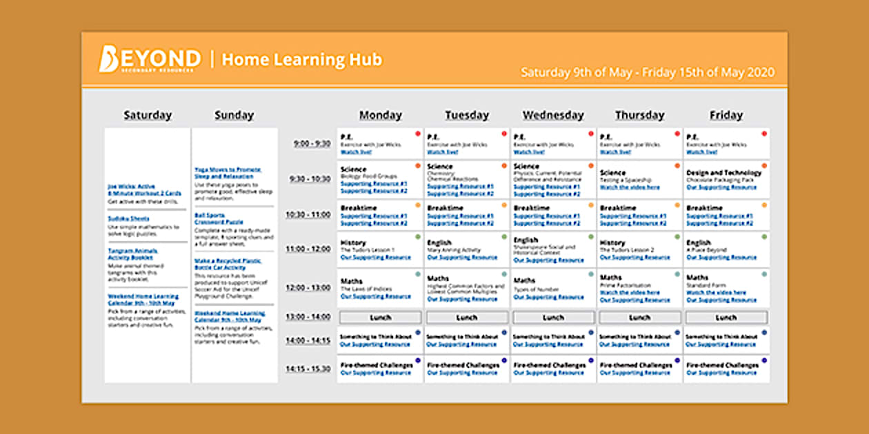 Beyond Home Learning Timetable 9th to 15th May - Twinkl
