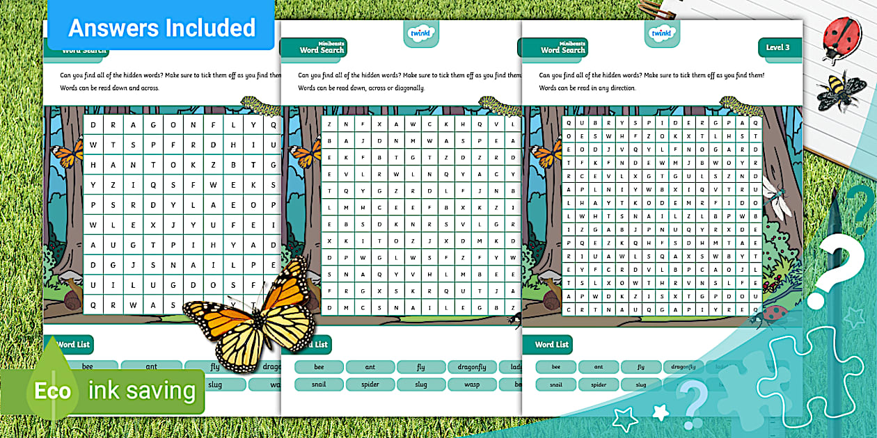 Minibeasts Word Search - AL - Twinkl - Kids Puzzles - Twinkl