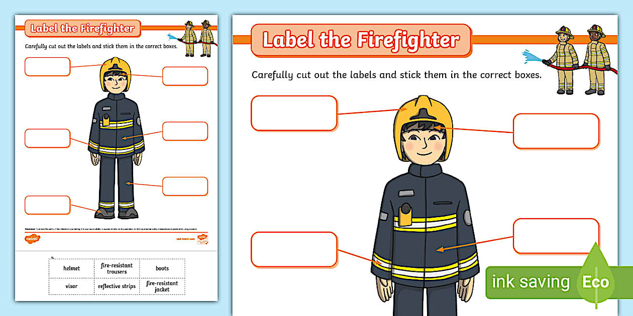 Label the Firefighters Activity (teacher made) - Twinkl