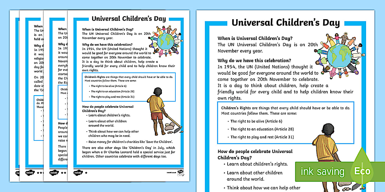 Lower Ability KS1 Universal Children's Day Differentiated Fact File