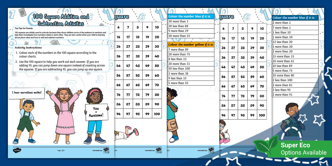 100 Square Addition and Subtraction Activities - Twinkl