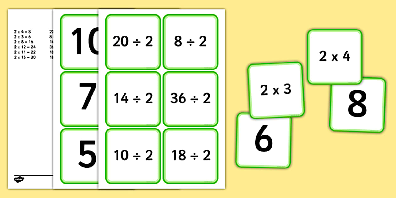 Multiplication and Division 2 Times Table Matching Cards