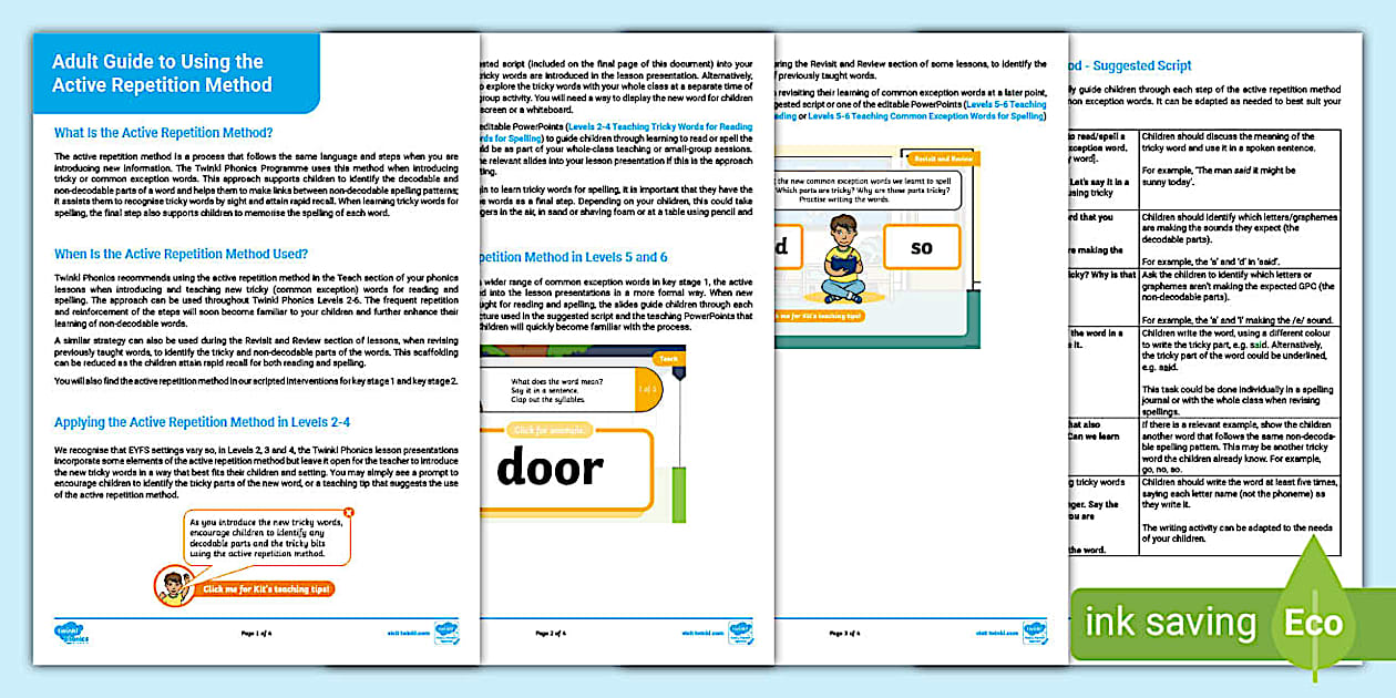 Twinkl Phonics - Active Repetition Method - Tricky Words