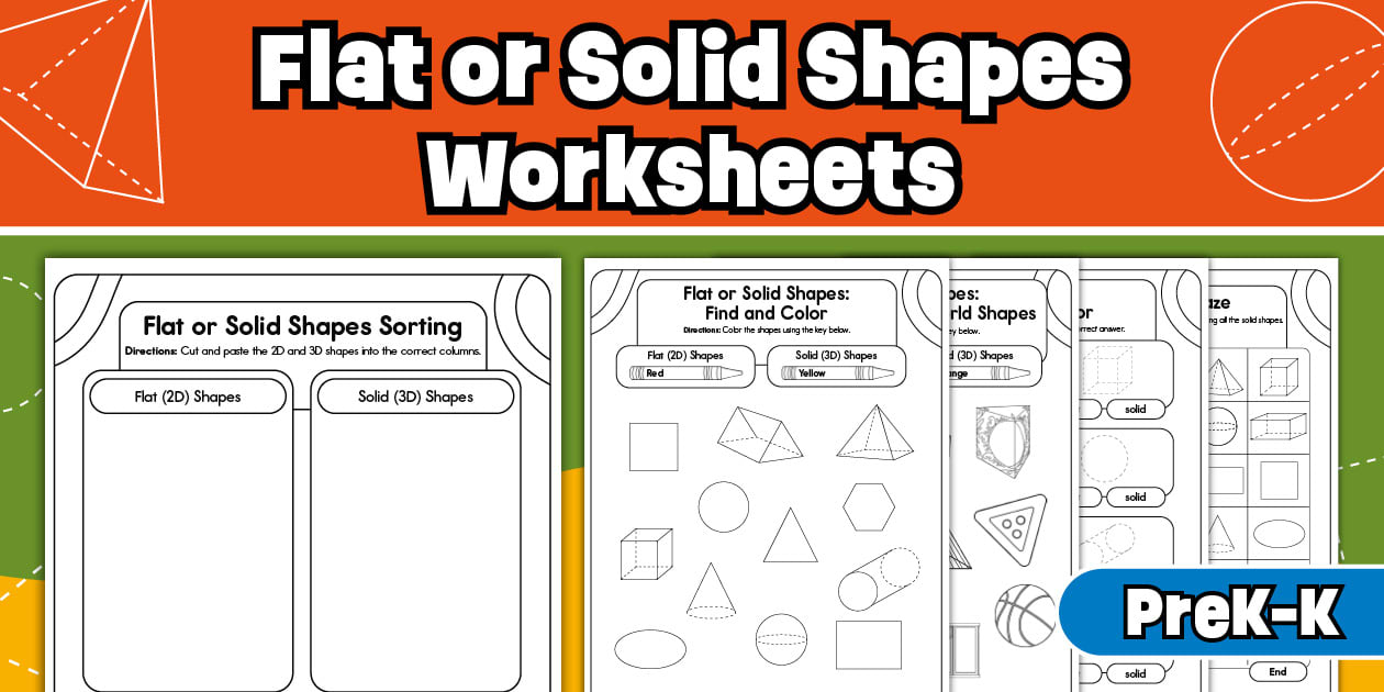 Flat or Solid Shapes Worksheets for PreK-K | Twinkl USA
