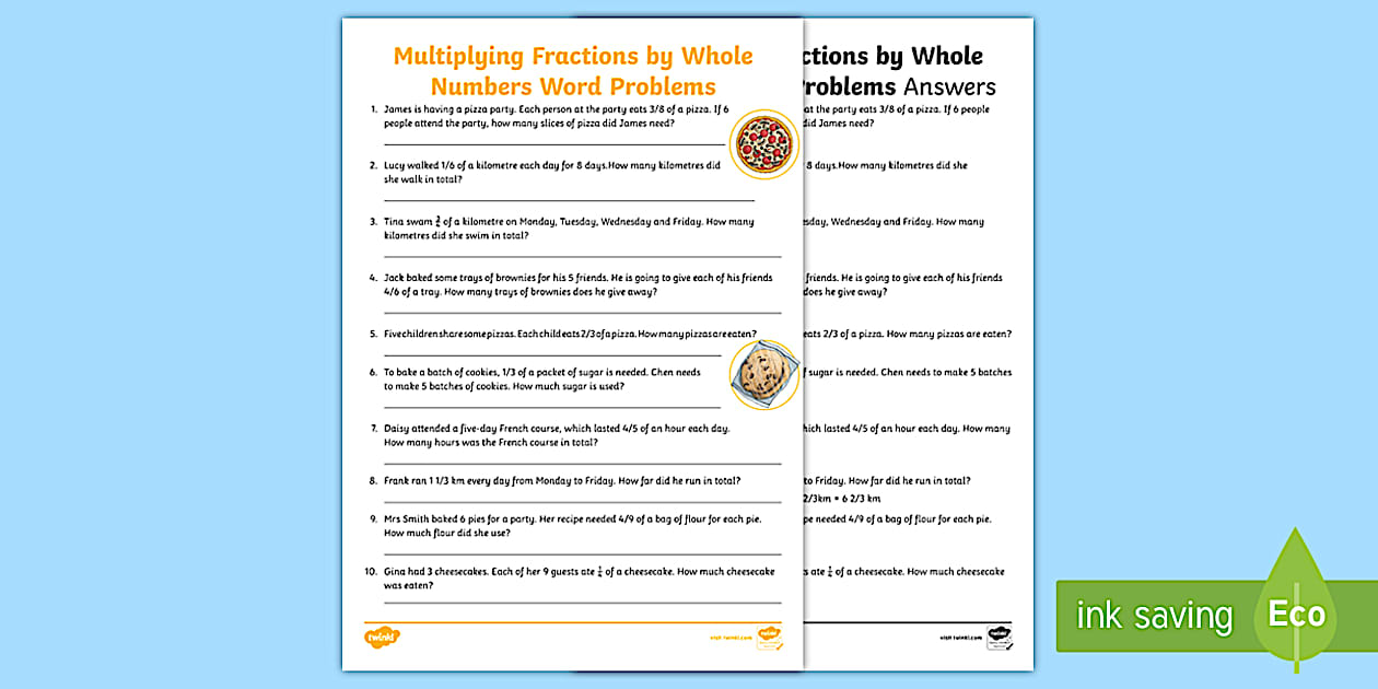 Editable Multiplying Fractions by Whole Numbers Word Problems Worksheet