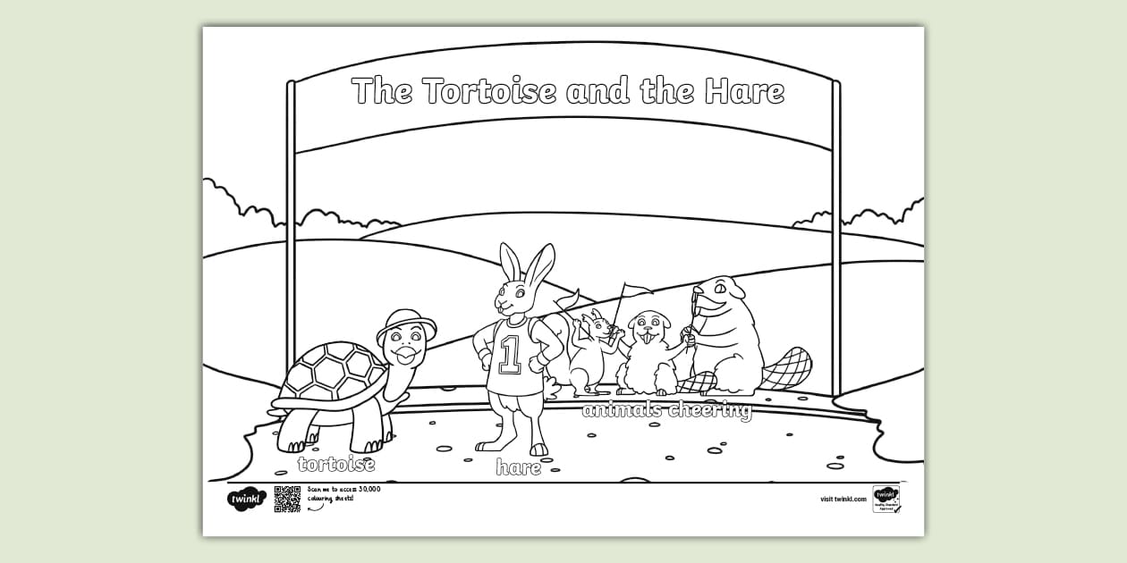 The Tortoise and The Hare Words Colouring Sheet - Twinkl