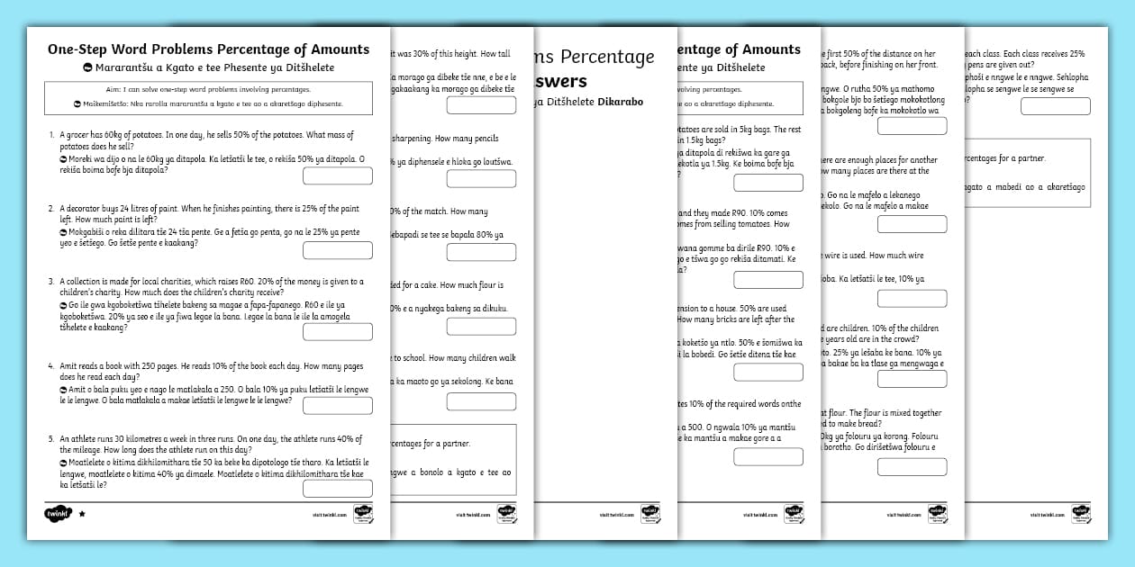 Multi-step Percentages Differentiated Word Problem Sepedi