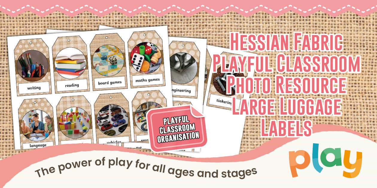 Hessian Fabric Playful Classroom Photo Large Luggage Labels