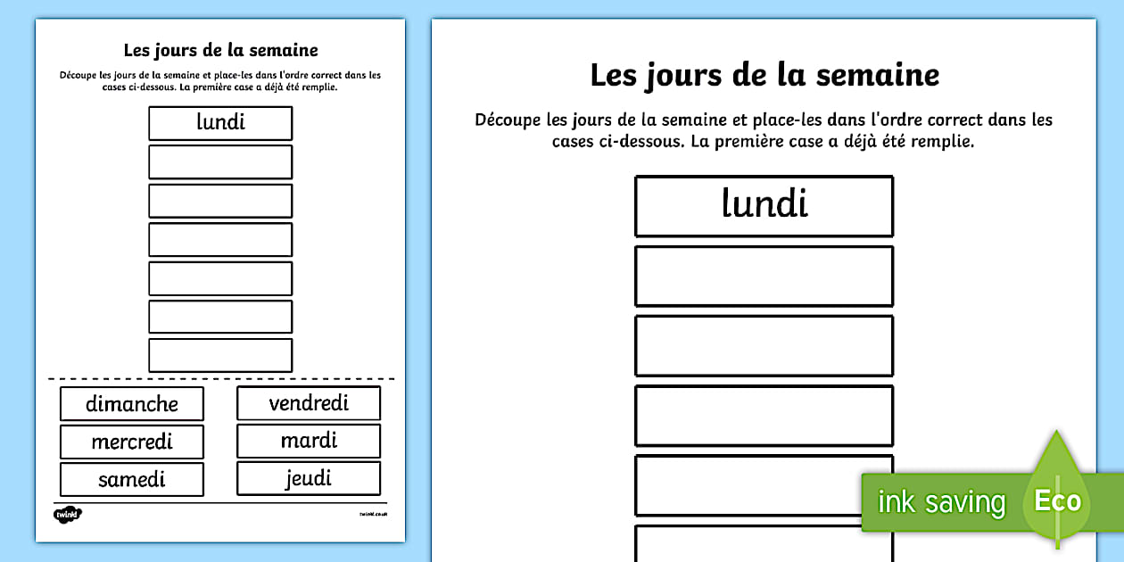 Feuille d'activités : Découpe et colle les jours de la semaine