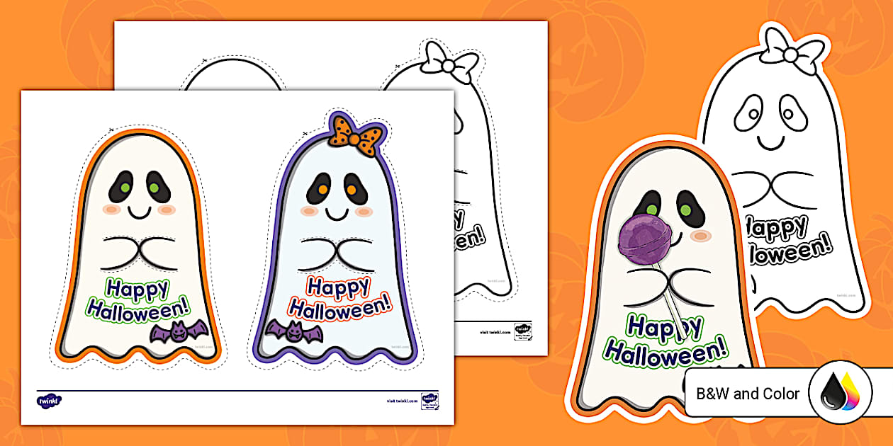 Happy Halloween! Spooky Ghost Treat Holder Cards - Twinkl