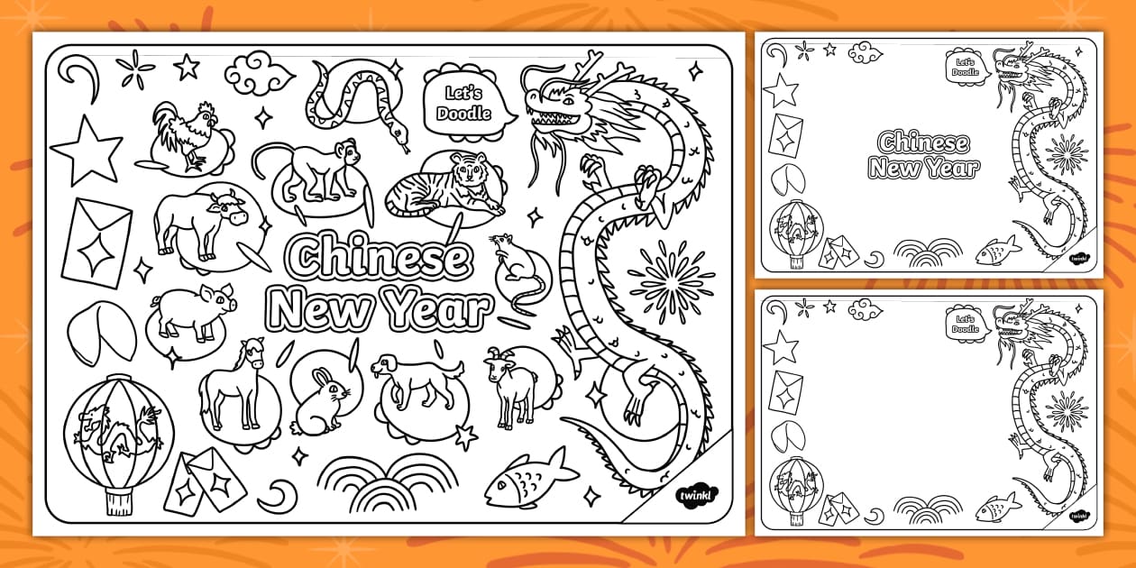 Let's Doodle About Chinese New Year Colouring Pages - Twinkl