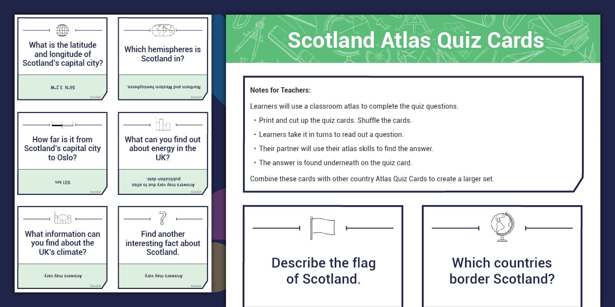 Scotland Atlas Quiz Cards (teacher made) - Twinkl