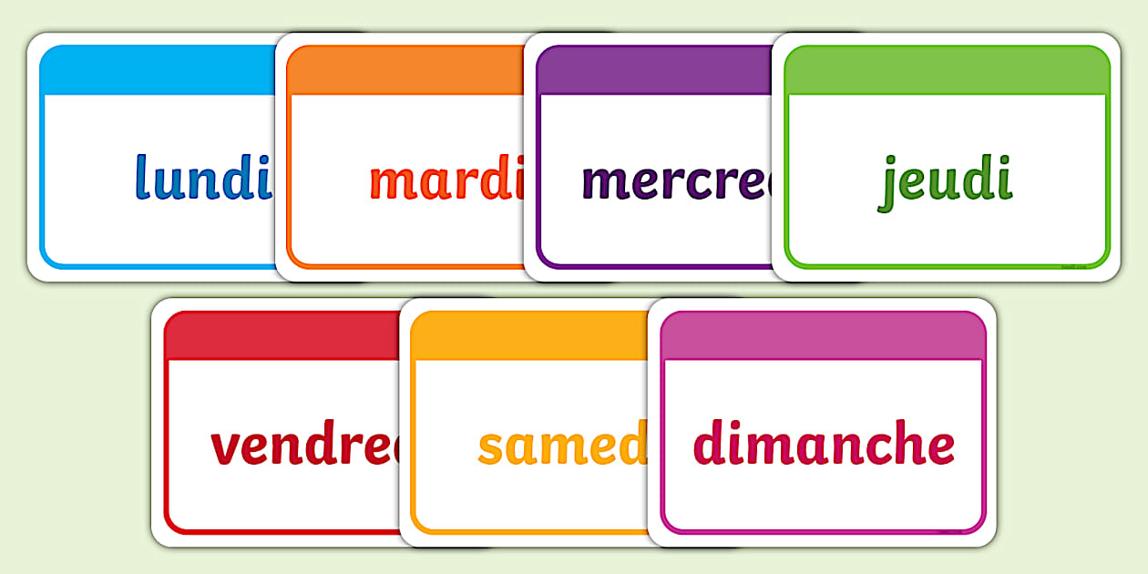 French Word Flashcards | Days of the Week Flashcards French
