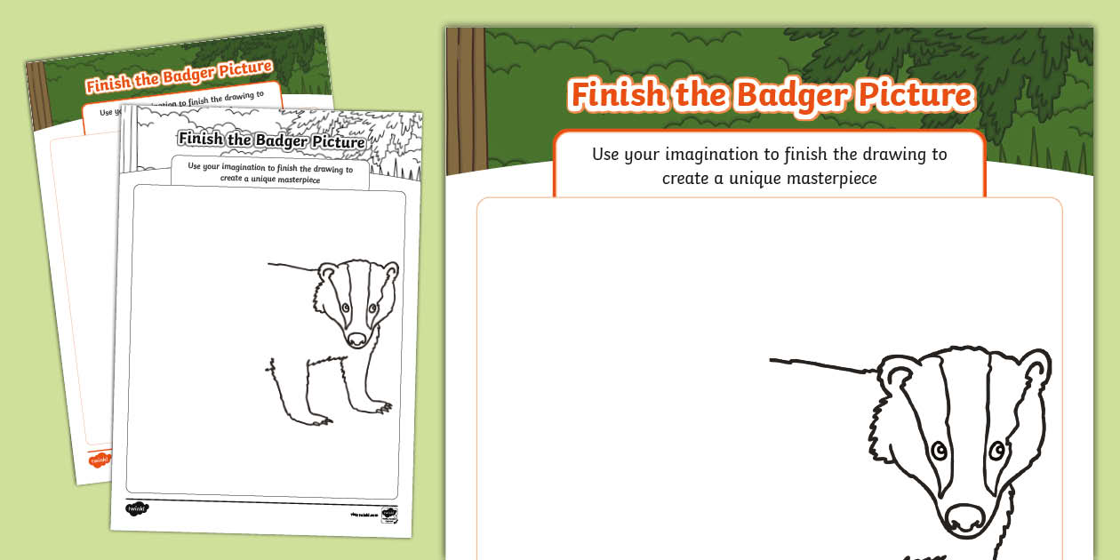 Finish the Badger Worksheet - Twinkl Art (Teacher-Made)