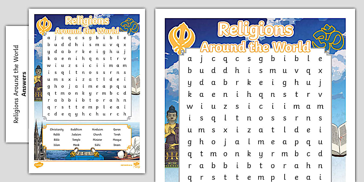 Religions Around the World - Word Search (teacher made)