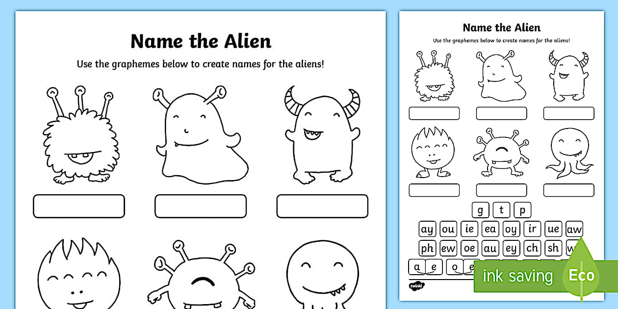 Phase 5 Phonics Name the Alien Worksheet / Worksheet