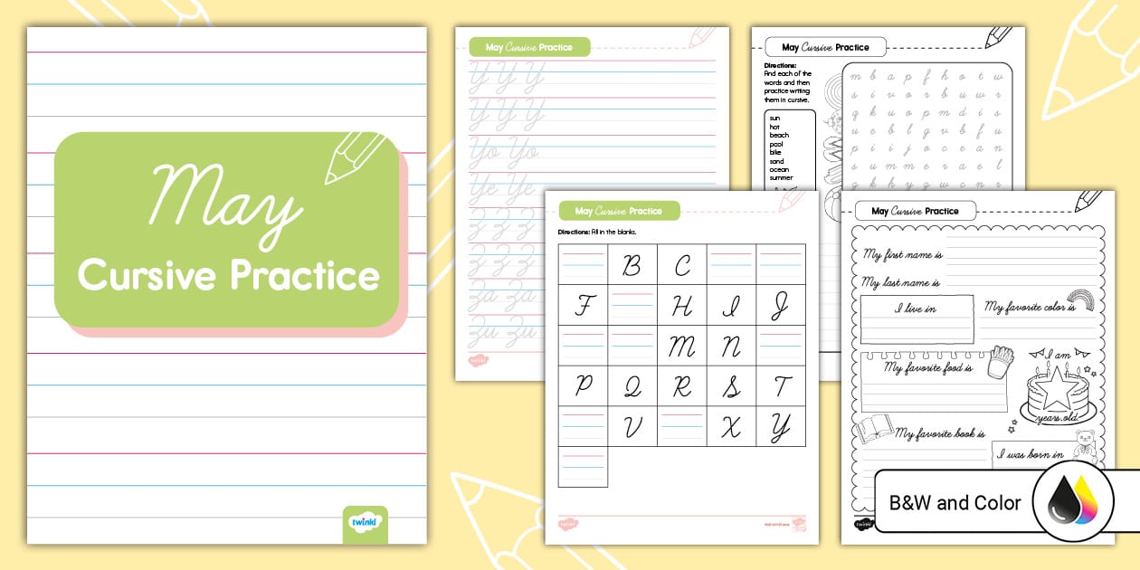 Second Grade May Cursive Practice Bundle - Twinkl
