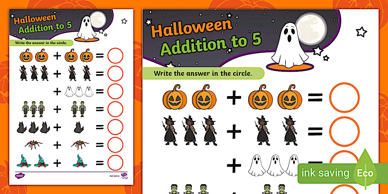 Halloween Addition Activity Sheet 0-5 (New). (teacher made)