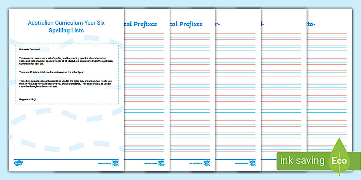 Australian Curriculum Year 6 Spelling & Handwriting Practice
