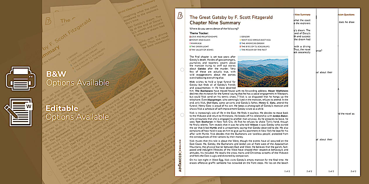 The Great Gatsby Revision: Chapter Nine Summary - Twinkl