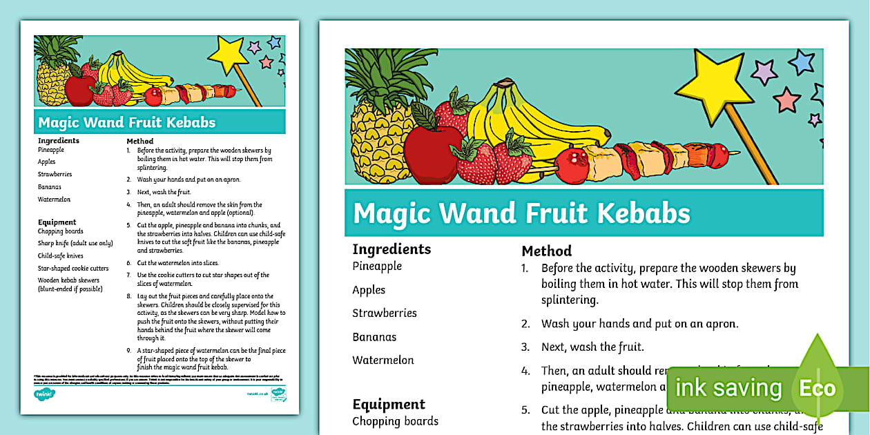 Editable Magic Wand Fruit Kebabs Recipe (teacher made)