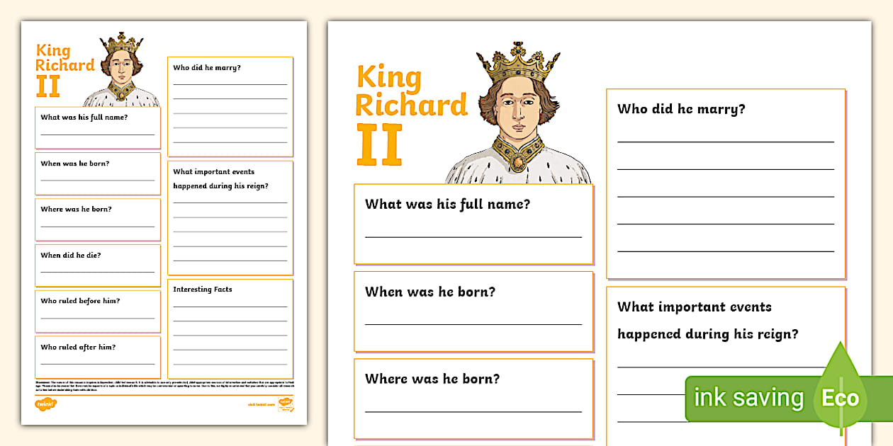 Richard II Fact File Template - Twinkl - KS2 - History