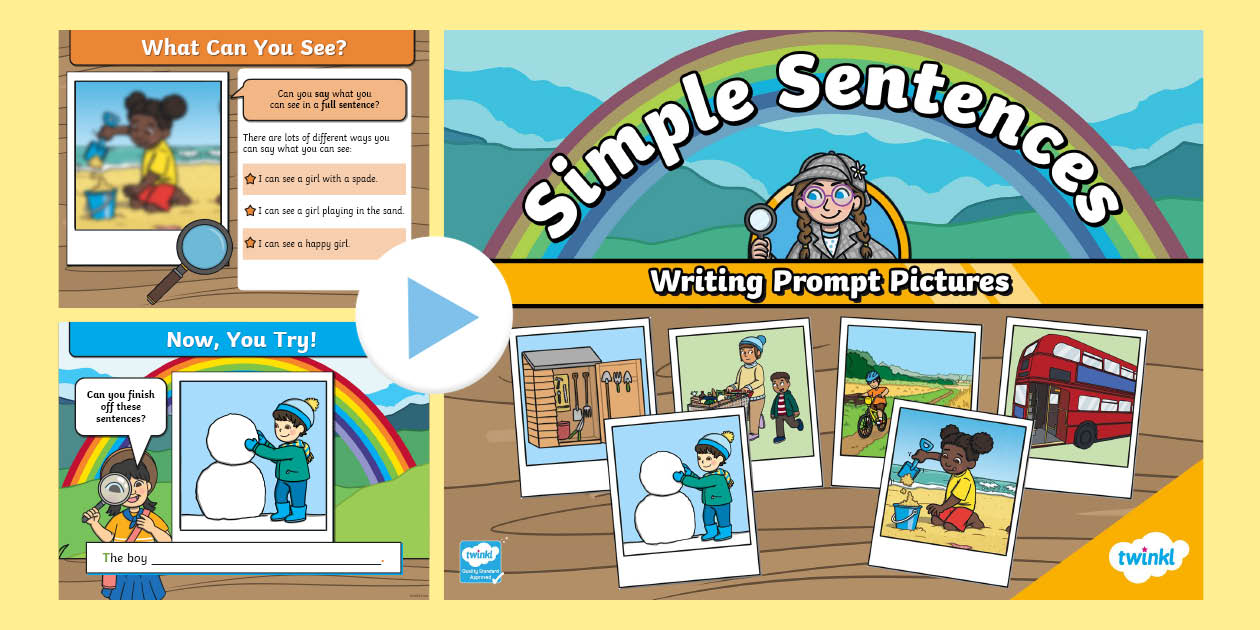 Simple Sentence Writing Prompt Pictures PowerPoint - Twinkl
