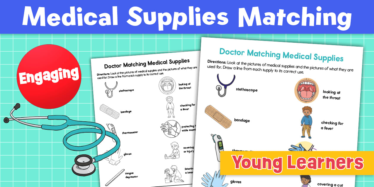 Doctor Matching Medical Supplies Worksheet for PreK-K